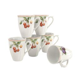 Creatable Becher Kaffeebecher Flora Orchard, Porzellan, Tassen Set, 6-teilig, weiß