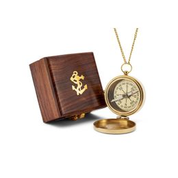 NKlaus 5cm Kompass mit Kette aus Messing Holzbox Taschenkompass Orientierungs maritimes Navigationsgerät (Messing)