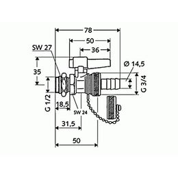 Schell F+E-Kugelhahn mit Hebelgriff 1/2" messing mit ASAG Schlauchverschr. 16bar 139940099