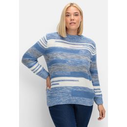 sheego Große Größen: Pullover mit Stehkragen und Blockstreifen, blau meliert, Gr.56