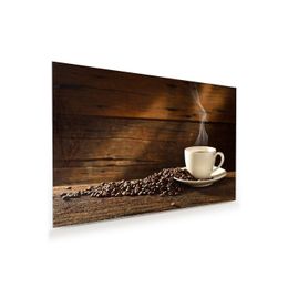 Primedeco Glasbild Wandbild Heisse Kaffeetasse mit Aufhängung