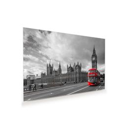 Primedeco Glasbild Wandbild London Parlament und Bus mit Aufhängung