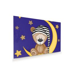 Primedeco Glasbild Wandbild Teddybär auf Mond mit Aufhängung