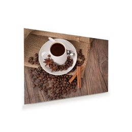 Primedeco Glasbild Wandbild Zimtstangen und Kaffeetasse mit Aufhängung