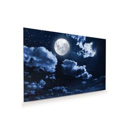 Primedeco Glasbild Wandbild Nachthimmel und Mond mit Aufhängung