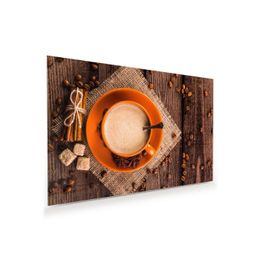 Primedeco Glasbild Wandbild Kaffeetasse und Bohnen mit Aufhängung