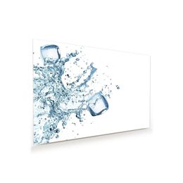 Primedeco Glasbild Wandbild Eiswürfel im Splash mit Aufhängung