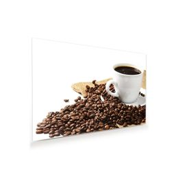 Primedeco Glasbild Wandbild Weisse Kaffeetasse mit Aufhängung