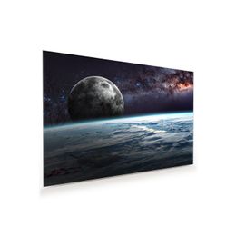 Primedeco Glasbild Wandbild Erde Mond und Sterne mit Aufhängung