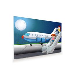 Primedeco Glasbild Wandbild Passagiere Flugzeugausstieg mit Aufhängung
