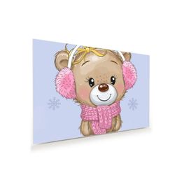 Primedeco Glasbild Wandbild Cartoon Teddybär mit Schal mit Aufhängung