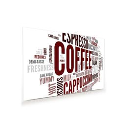 Primedeco Glasbild Wandbild Kaffee in Worten mit Aufhängung