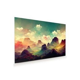 Primedeco Glasbild Wandbild Berge und Wald Landschaft mit Aufhängung