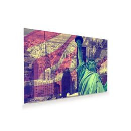Primedeco Glasbild Wandbild Collage NYC Wahrzeichen mit Aufhängung