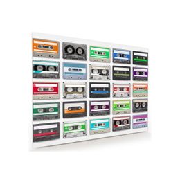 Primedeco Glasbild Wandbild 9 Audiokassetten mit Aufhängung