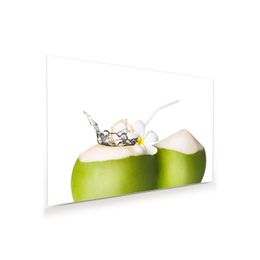 Primedeco Glasbild Wandbild Kokosnuss mit Wasserspritzer mit Aufhängung