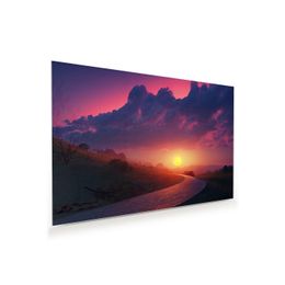 Primedeco Glasbild Wandbild Bunter Sonnenuntergang über den Bergen mit Aufhängung