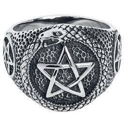 etNox hard and heavy Schlangen Pentagramm Ring silberfarben