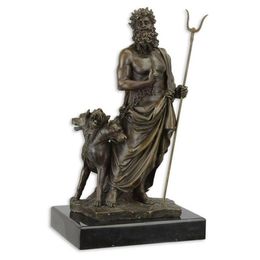 JS GartenDeko Dekofigur Bronzefigur Bronze Hades mit Kerberos auf Marmorsockel H 29 cm