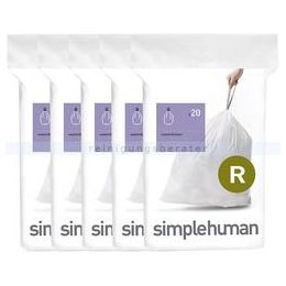 Müllbeutel simplehuman code R, 5 x Pack mit 20 Stück, 10 L zusgesamt 100 Beutel verpackt zu 5 x 20 Beutel