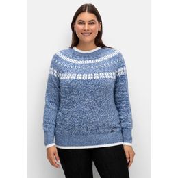 Große Größen: Norwegerpullover in melierter Optik, jeansblau, Gr.42