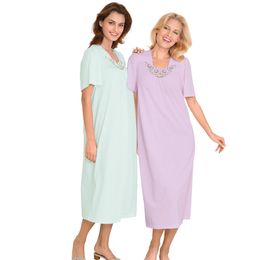 Nachthemd Ascafa "Kurzarm-Nachthemden" Gr. 52/54, Kurzarm, bunt (flieder, mint) Damen Kleider Nachthemden