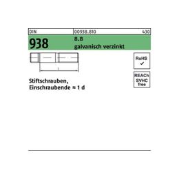 Reyher Stiftschraube 100er Pack Stiftschraube DIN 938 M8x 20 8.8 galv.verz. 50 Stück DIN 9
