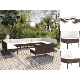 vidaXL Garten-Essgruppe 12-tlg Garten Lounge Set mit Auflagen Polyrattan Braun Sitzgruppe Set