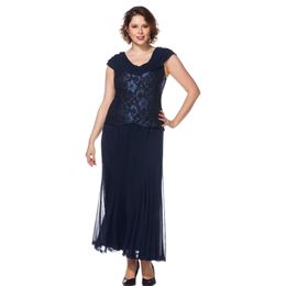 sheego Große Größen: Abendkleid mit Godetfalten und Spitze, blau, Gr.42