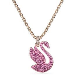 Swarovski Kette mit Anhänger Swarovski Iconic Swan, Schwan, 5647552, 5647555, mit Swarovski® Kristall, goldfarben|rosa