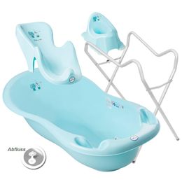 Tega-Baby Babybadewanne 3 TEILE Set DOG & CAT Blau + Ständer Weiss