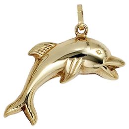 Schmuck Krone Kettenanhänger Anhänger springender Delfin Delphin 333 Gold Gelbgold Halsschmuck
