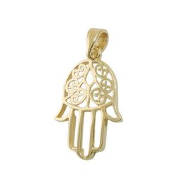 Schmuck Krone Kettenanhänger Anhänger Hand Schutzsymbol mit Ornament 375 Gold Gelbgold Halsschmuck