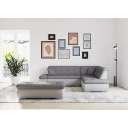 DOMO collection Ecksofa Moric L-Form, wahlweise mit Bettfunktion und Armlehnenverstellung, auch in Cord, grau|silberfarben