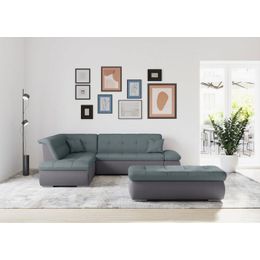 DOMO collection Ecksofa Moric L-Form, wahlweise mit Bettfunktion und Armlehnenverstellung, auch in Cord, blau|grau