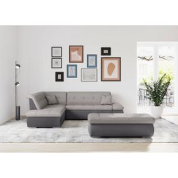 DOMO collection Ecksofa Moric L-Form, wahlweise mit Bettfunktion und Armlehnenverstellung, auch in Cord, grau|silberfarben