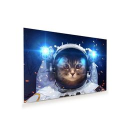 Primedeco Glasbild Wandbild Astronauten Katze mit Aufhängung