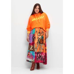 sheego loves miss goodlife Maxirock aus Viskose-Satin, im Multicolor-Muster, orange bedruckt, Gr.42