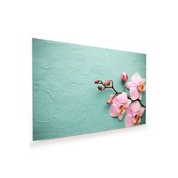 Primedeco Glasbild Wandbild Orchideen auf Steinplatte mit Aufhängung