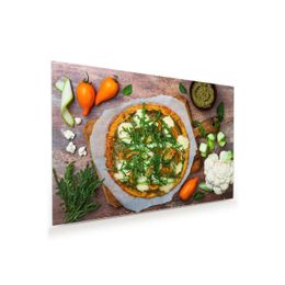 Primedeco Glasbild Wandbild Pizza mit Gewürzen mit Aufhängung