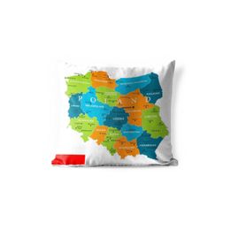 MuchoWow Dekokissen Karte von Polen in leuchtenden Farben