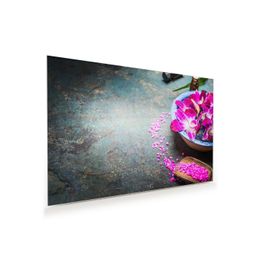 Primedeco Glasbild Wandbild Orchideenblätter in Topf mit Aufhängung