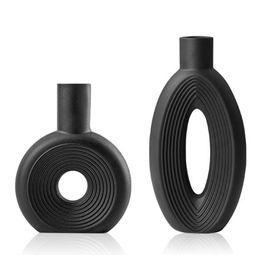 HAMÖWO Tischvase 2-teiliges Set Keramik Vase Donut-Vase Schwarz Für Home Office Dekor