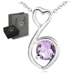 Limana Silberkette Herzkette echter Edelstein lila Amethyst 925 Sterling Silber Herz (inkl. Herz Geschenkdose und Tasche)