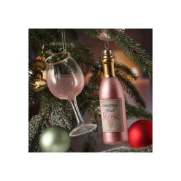 MARELIDA Christbaumschmuck Weihnachtsbaumschmuck ROSÉWEIN Flasche und Glas rosa 2teilig