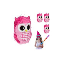 Relaxdays Papierdekoration 4 x Pinata Eule in Pink