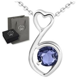 Limana Silberkette Herzkette echter Edelstein blau lila Iolith 925 Sterling Silber Herz (inkl. Herz Geschenkdose und Tasche)