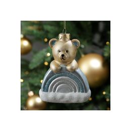 MARELIDA Christbaumschmuck Weihnachtsbaumschmuck Teddybär mit Regenbogen Glas H: 13