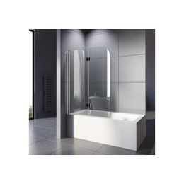 Boromal Badewannenaufsatz Duschwand für Badewanne Glas 2-teilig 100x140 Schwarz / Chrom Glaswand