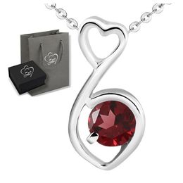 Limana Silberkette Herzkette echter Edelstein roter Granat 925 Sterling Silber Herz (inkl. Herz Geschenkdose und Tasche)